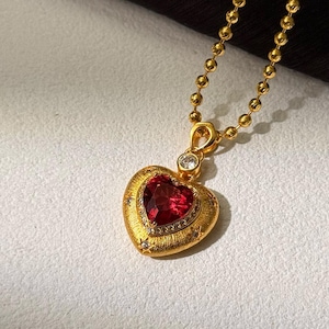 ruby heart necklace etsy