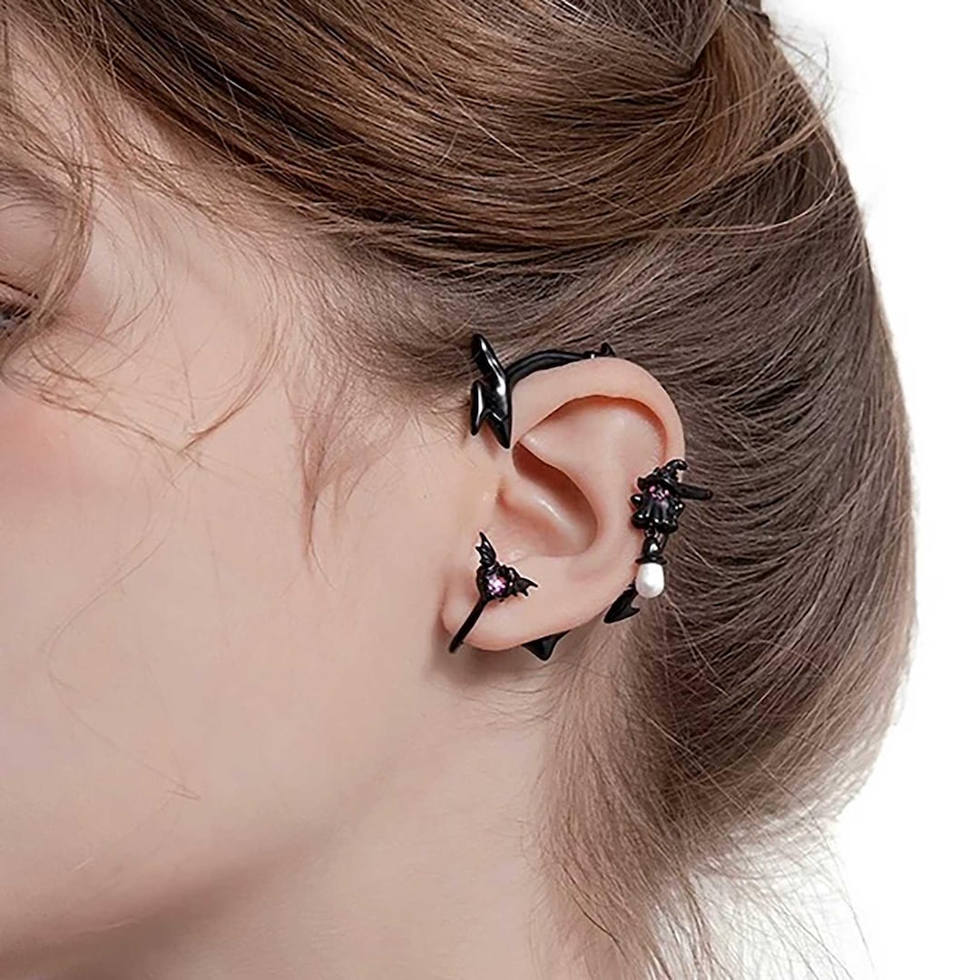 Black Gothic Ghost Ear Cuff｜silver Halloween Purple CZ Earring With ...