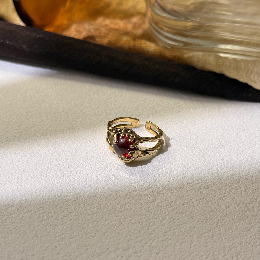 Blood Ruby Gold Molten Ring | Dune‑inspired Jewelry | Desert Statement Jewelry | Bridesmaid ...