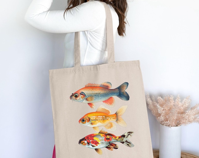 Fish Cotton Tote Bag, Fish Tote Bag, Fish Bag, Design by Miumaxgift ...