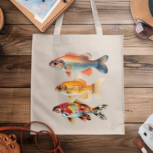 Colorful Fish Design Tote Bag: Eco-friendly Cotton Canvas - Etsy