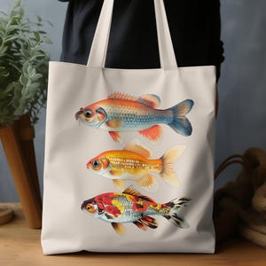 Colorful Fish Design Tote Bag: Eco-friendly Cotton Canvas - Etsy