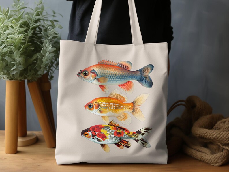 Colorful Fish Design Tote Bag: Eco-friendly Cotton Canvas - Etsy