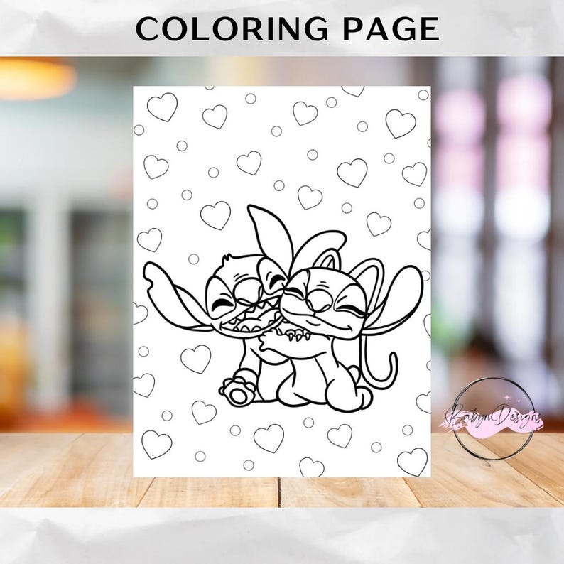 Stitch Coloring Pages, Stitch and Angel, Digital Download, Cute ...