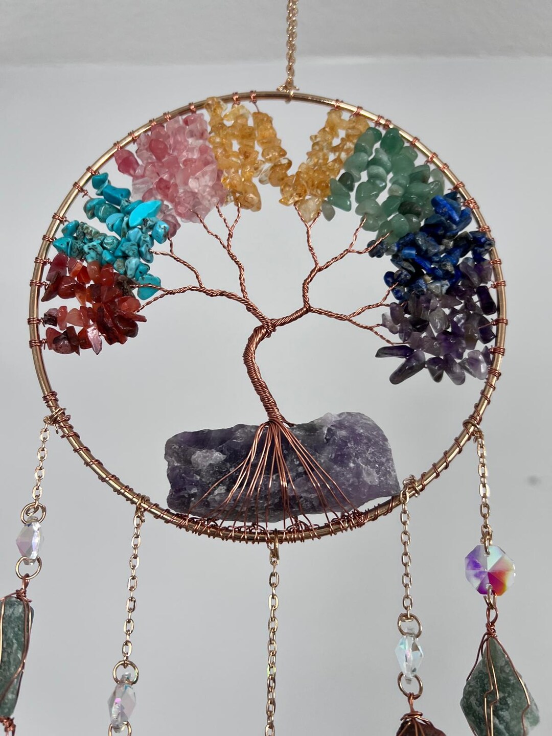 Tree of Life Chakra Dream Catcher With Amethyst Crystal Base - Etsy