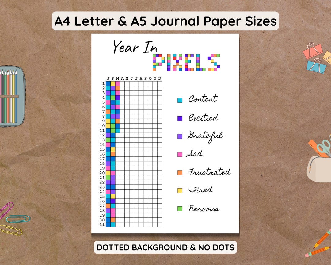 Year in Pixels Journal Page, PRINTABLE, Mood Tracker, Rate My Day ...