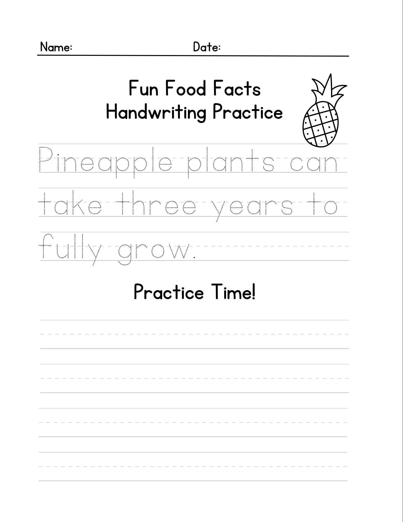 Black and White Food Facts Handwriting Practice Worksheet - Etsy