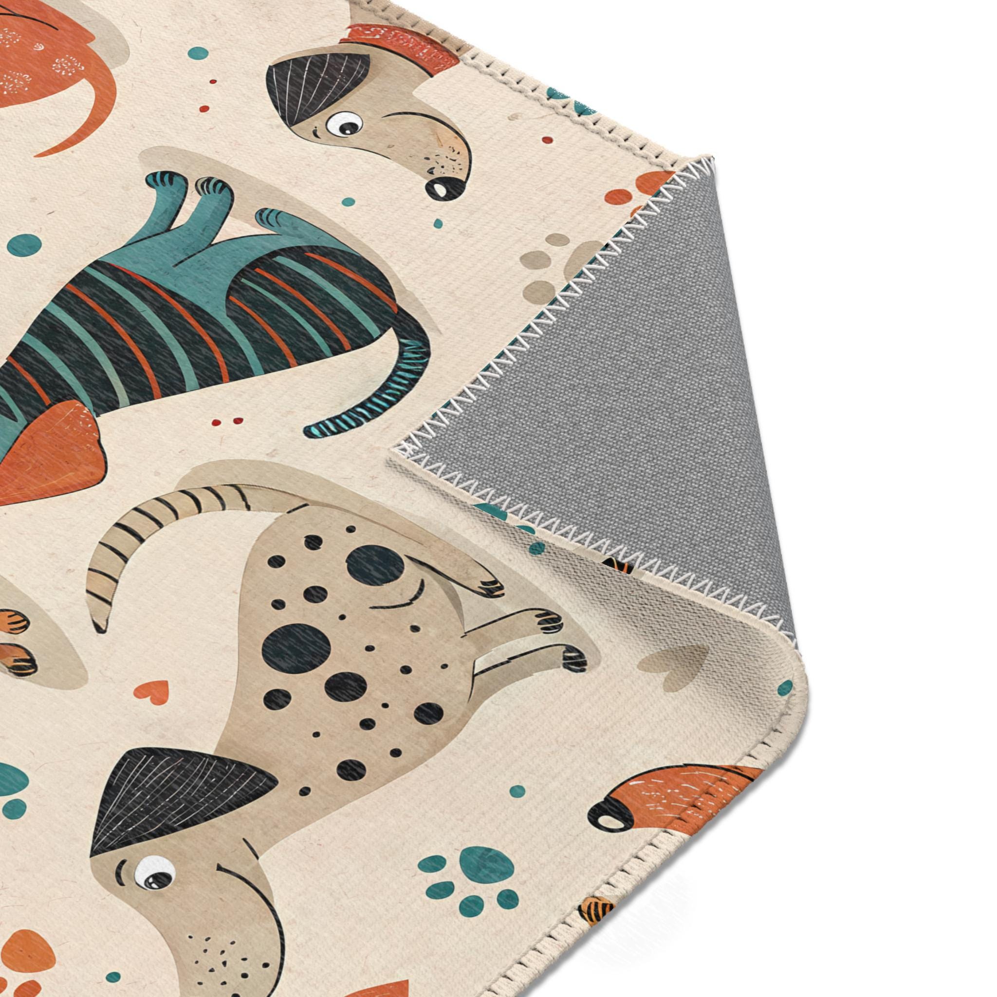 Playful Cartoon Dogs Area Rugs | Paw Print Pattern, Neutral Teal Orange ...