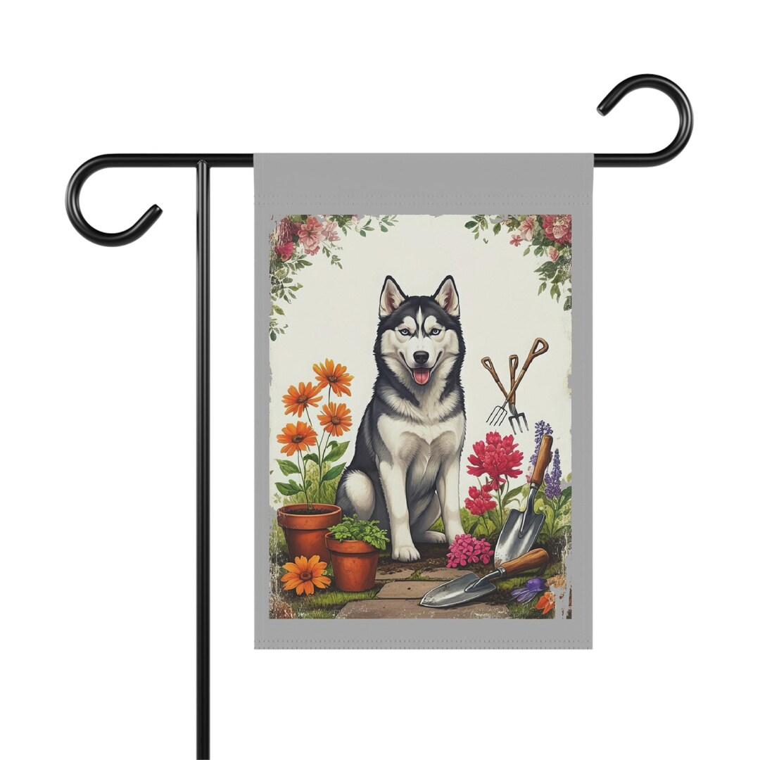 Banner, Husky Lover Garden & House Flag With Grey Background, Outdoor ...