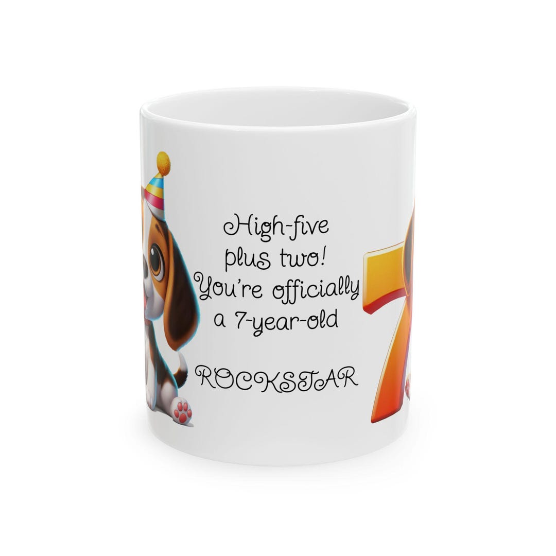 7-year-old Rockstar Puppy Mug | Birthday Number 7 Ceramic Mug - Etsy
