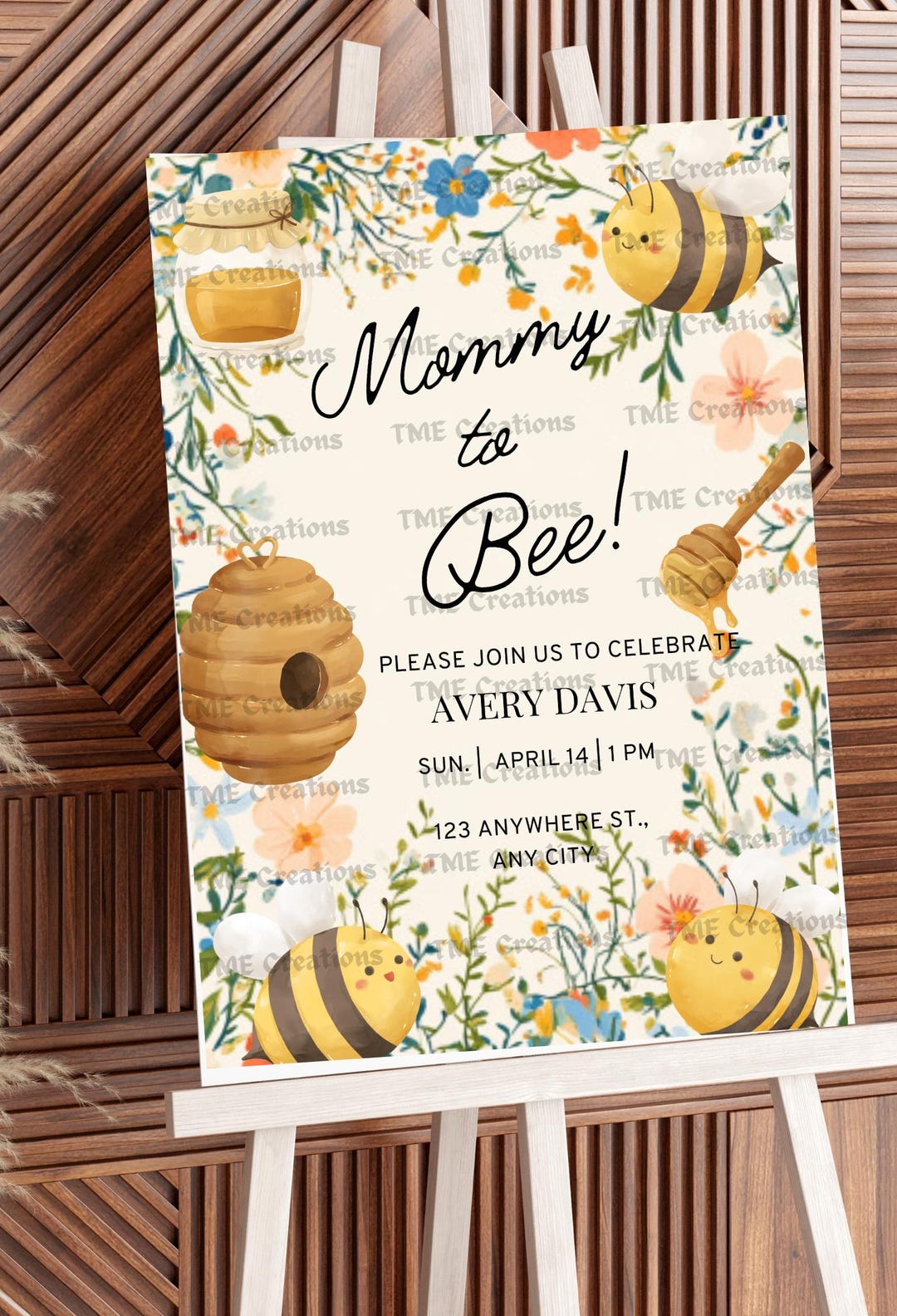 Wildflower Baby Shower Easel Sign, Bee Theme Welcome Sign, Editable ...