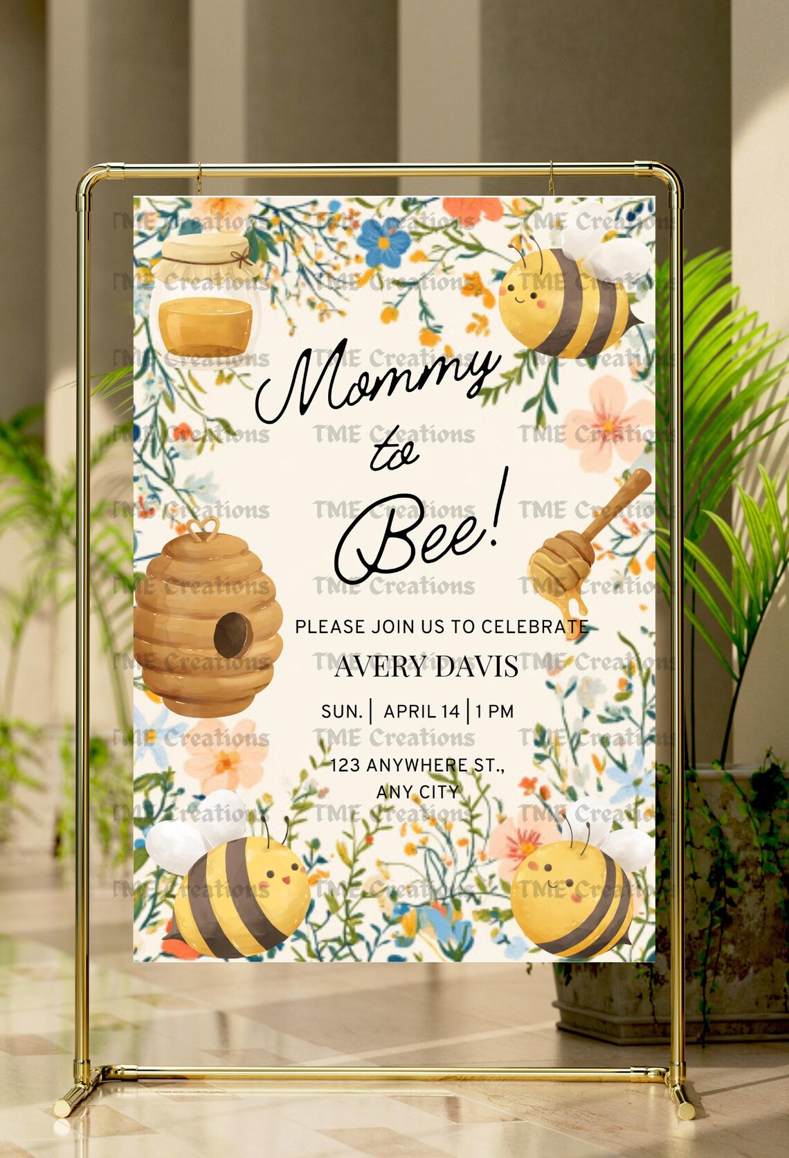 Wildflower Baby Shower Easel Sign, Bee Theme Welcome Sign, Editable ...