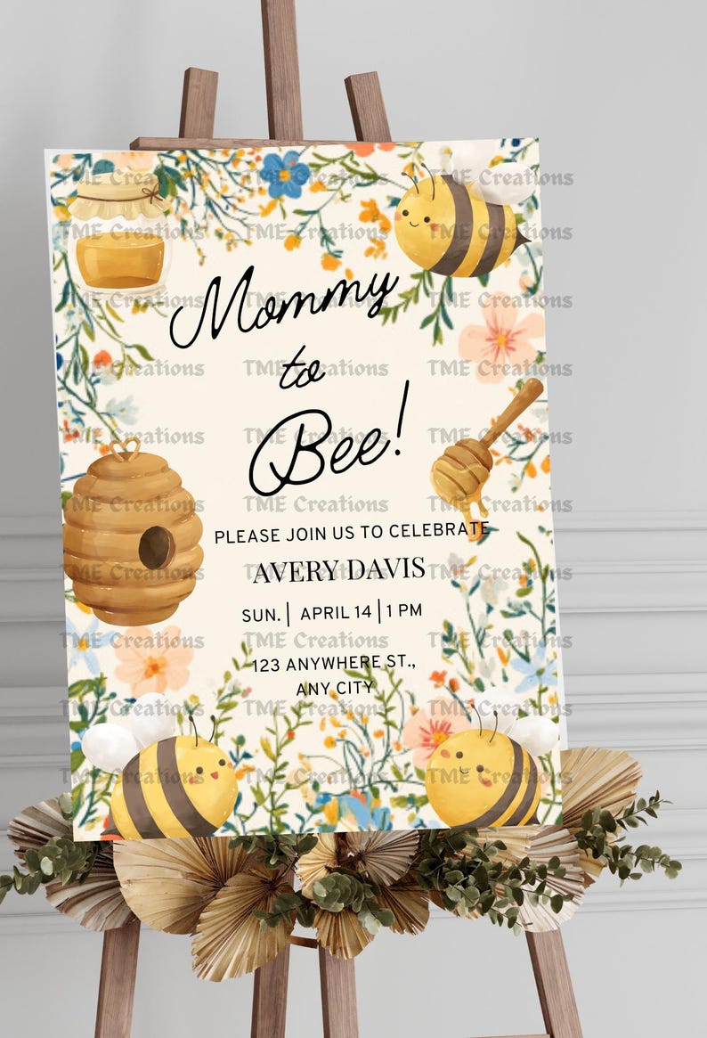 Wildflower Baby Shower Easel Sign, Bee Theme Welcome Sign, Editable ...