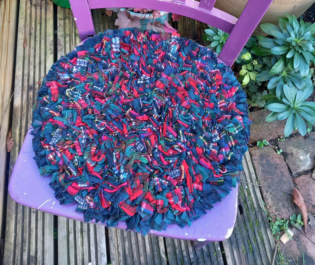 Tartan Chair Cushion, Rag Rug Seat Pad, Recycled Tartan Fabrics, Proddy ...