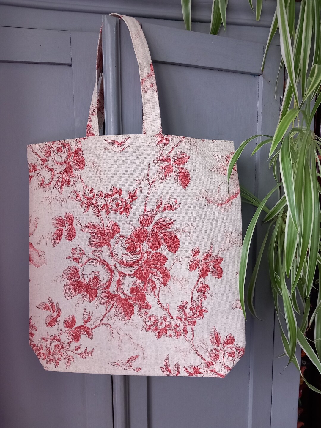 Linen Tote Bag, Toile De Jouy Vintage Fabric ,tote Bag, Knitting Bag ...