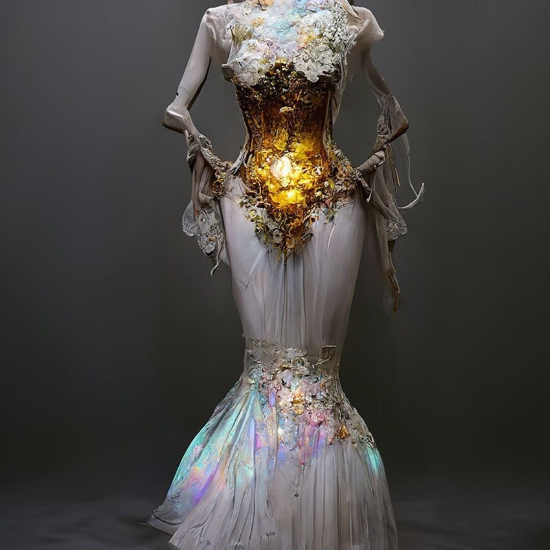 Solar Punk Digital Art Print Steampunk Opal Wedding Dress - Etsy