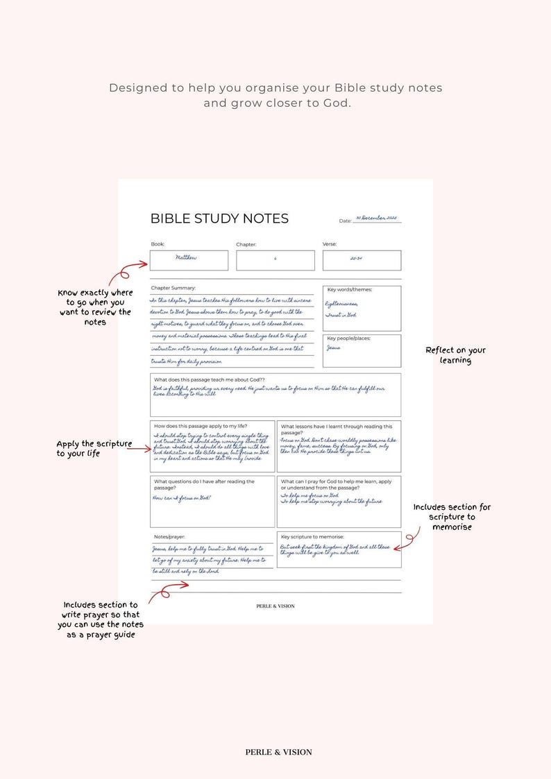 Printable Bible Study Notes Template | Scripture Reflection, Faith ...