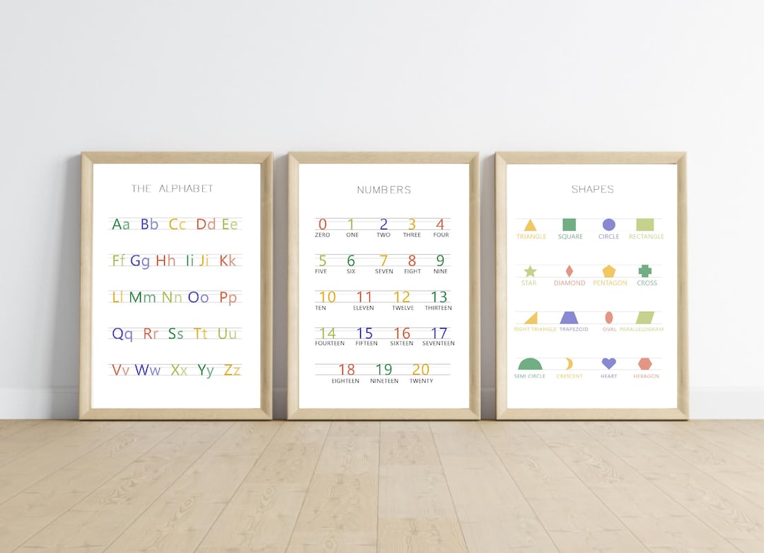 Minimal Rainbow Alphabet, Number and Shape Prints Bundle, Educational ...
