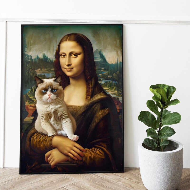 Mona Lisa With Cat Poster - Etsy