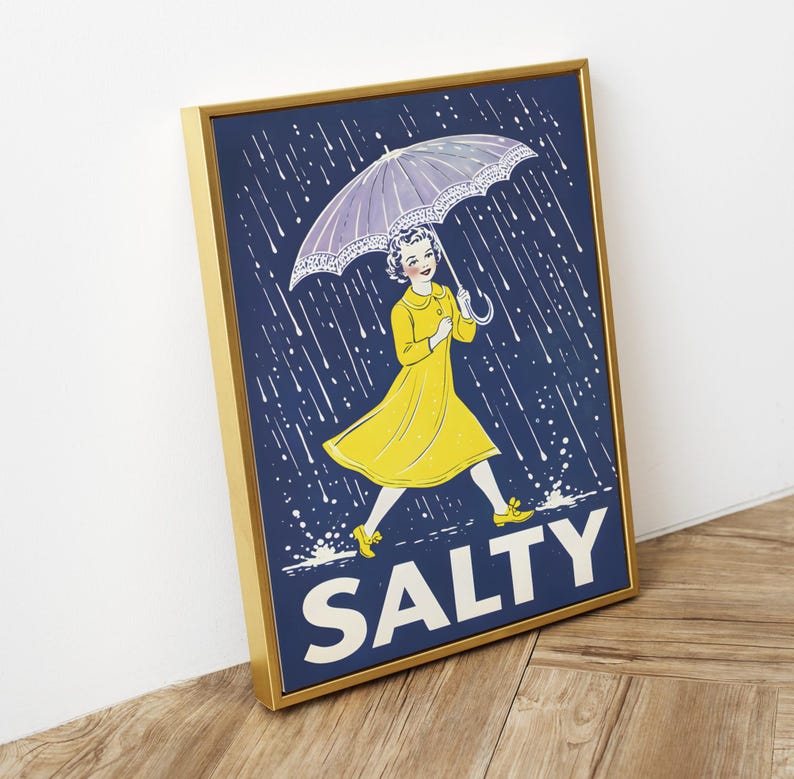 Salty Girl Bold Retro Print: Rainy Day Art Poster - Etsy