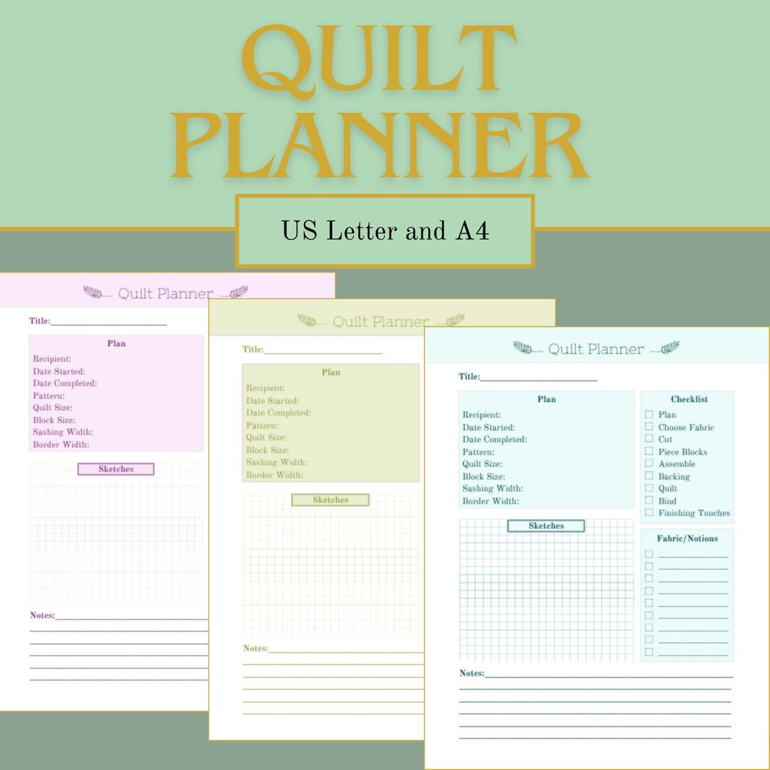 Printable Quilting Planner - Colourful Quilt Journal Page by Quiltato ...