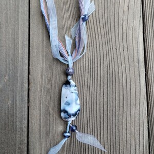 Blue Violet Organdy Ribbon Agate Stone Statement Necklace With Stone ...