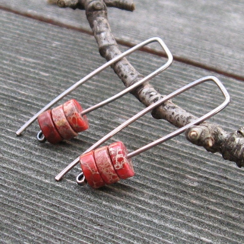 Red Variscite Heishi Bead Earrings Copper Dangle - Etsy