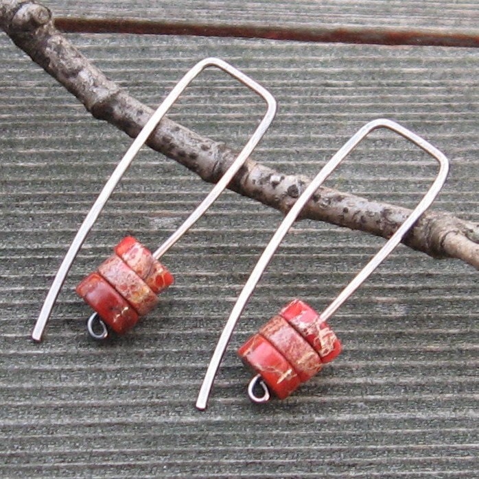 Red Variscite Heishi Bead Earrings Copper Dangle - Etsy