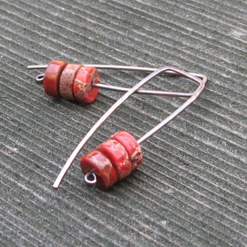Red Variscite Heishi Bead Earrings Copper Dangle - Etsy