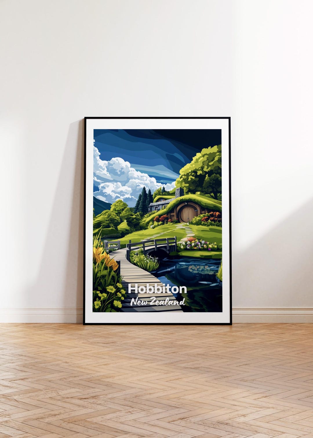 Hobbiton Travel Print - New Zealand, Hobbiton Artwork, New Zealand ...