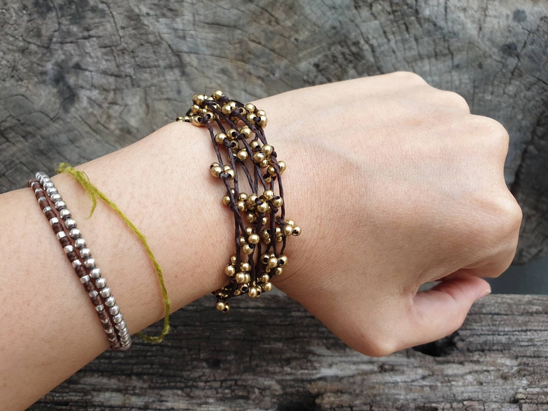 Multistrand Brass Beaded Hand Knotted Bracelet, Hippie Women Bracelet ...