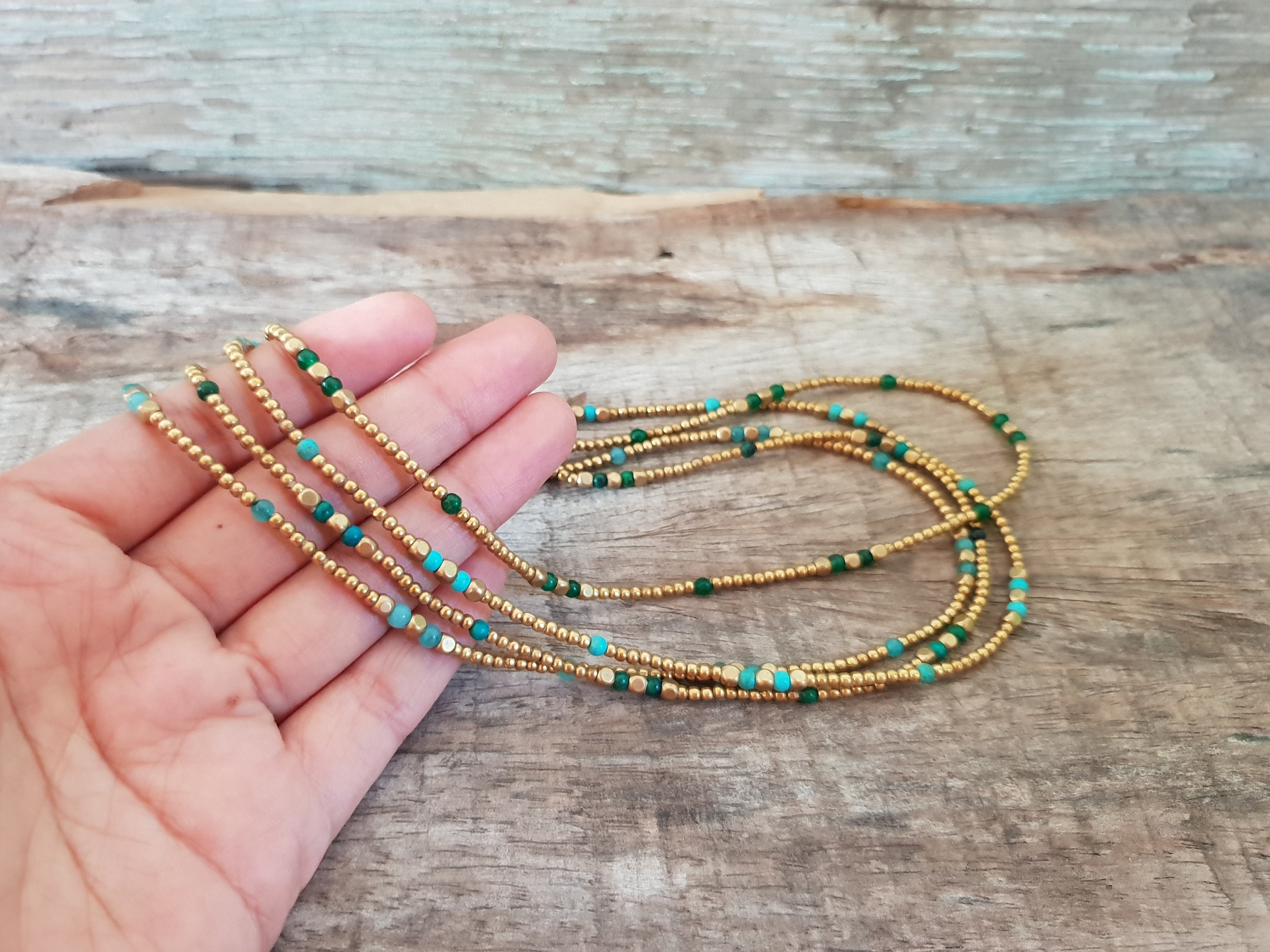 Brass Chain Beaded Necklace Simple Brass Beaded Bracelet | Etsy