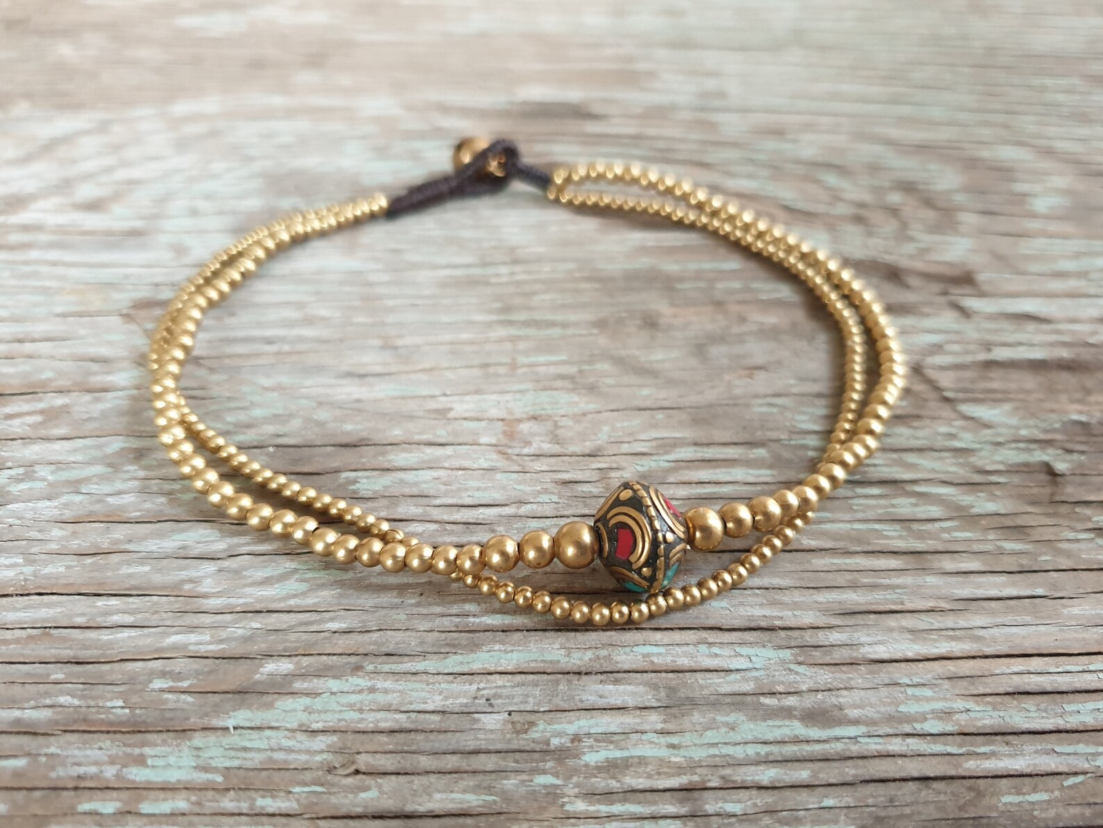 Double Brass Chains Nepal Tibetan Stone Bracelet/ Anklet - Etsy