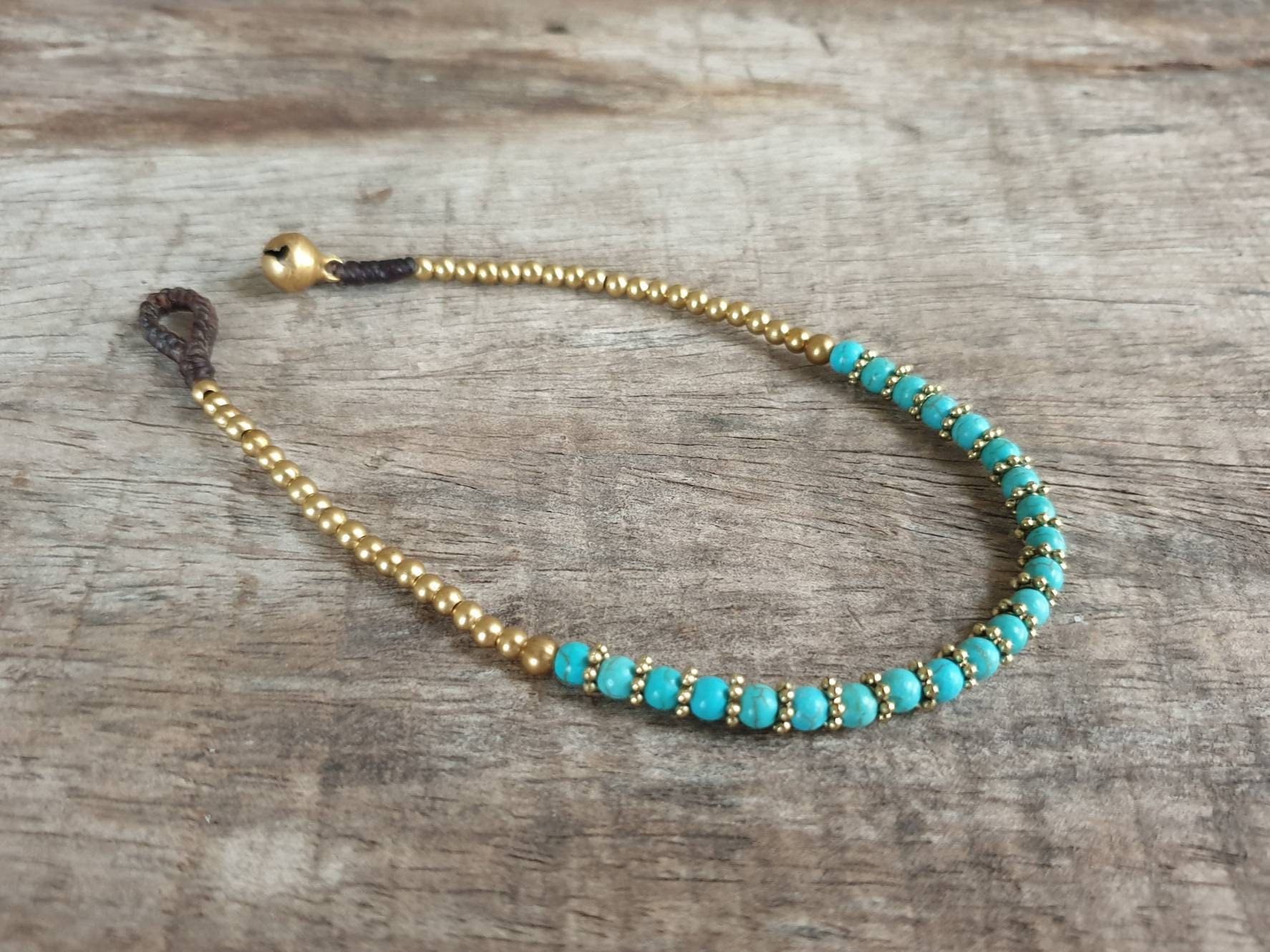 Single Turqouise Brass Chain Anklet Chic Anklet Simple Ankle | Etsy