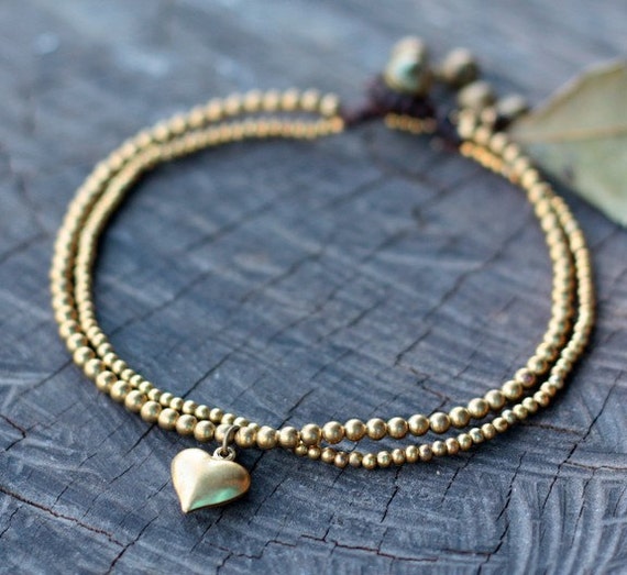Double Brass Chains Anklet/ Bracelet with Charm | Etsy