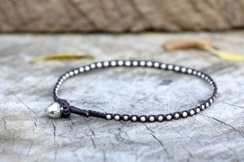 Single Brass or Silver Beaded Bracelet Unisex Anklet Simple - Etsy