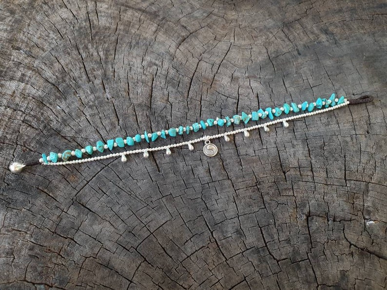Turquoise Chip Stone Water Drop Silver Chains Women Anklet | Etsy