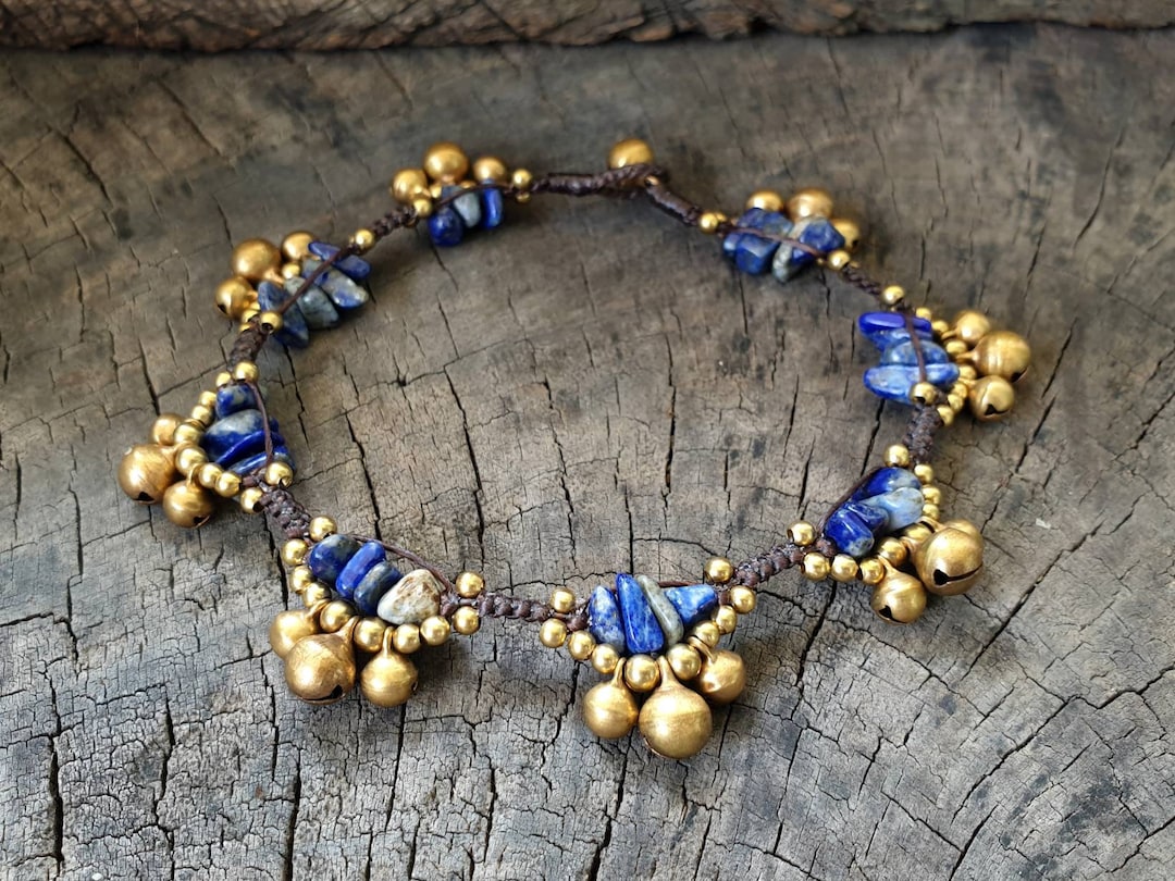 Hippie Chip Stone Brass Bells Anklet, Stone Women Bracelet, for Her ...
