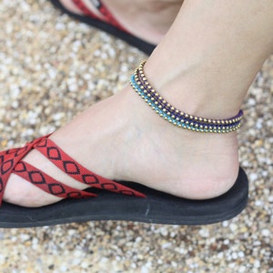 Triple Blue Brass Beaded Unisex Anklet, Hippie Brass Ankle Bracelet - Etsy