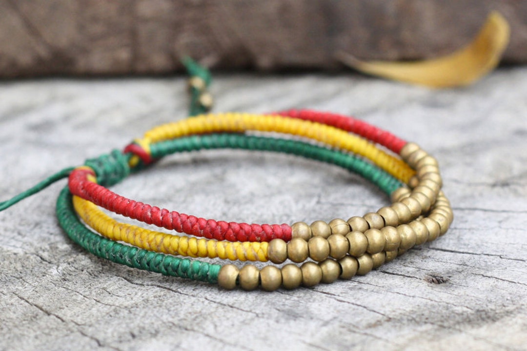 Triple Brass Beaded Reggae Adjustable Bracelet, Reggae Bracelet, for ...
