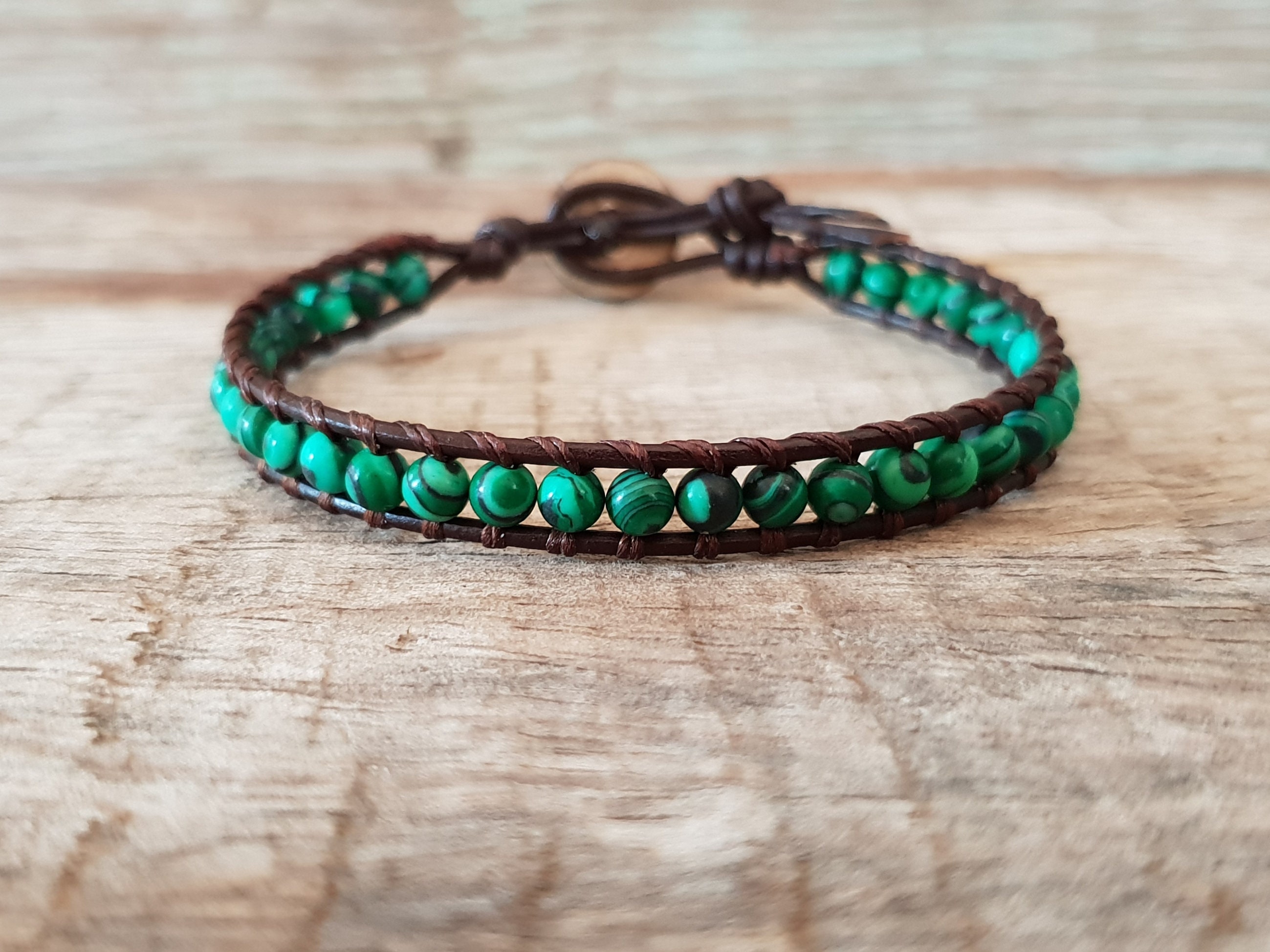Malachite Beaded Unisex Leather Bracelet Anklet For Him For | Etsy