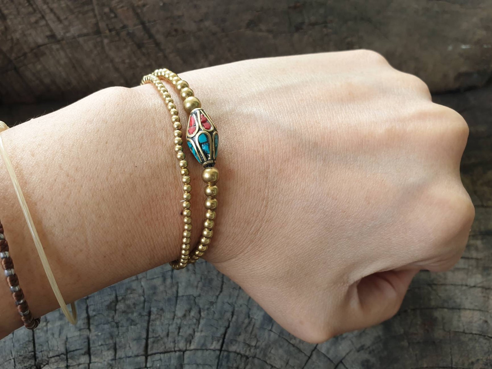 Double Brass Chains Nepal Tibetan Stone Bracelet/ Anklet - Etsy