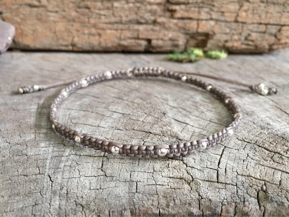 Hippie Silver Mud Brown Adjustable Bracelet/ Anklet Simple | Etsy