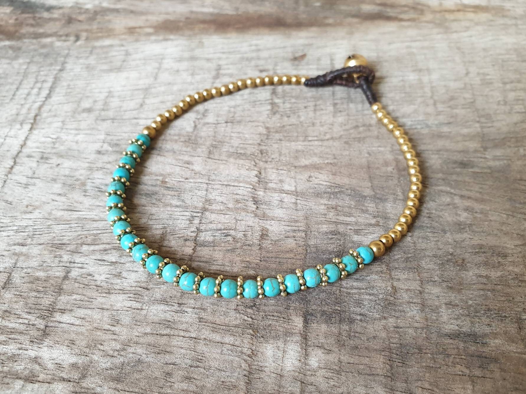 Single Turqouise Brass Chain Anklet Chic Anklet Simple Ankle | Etsy