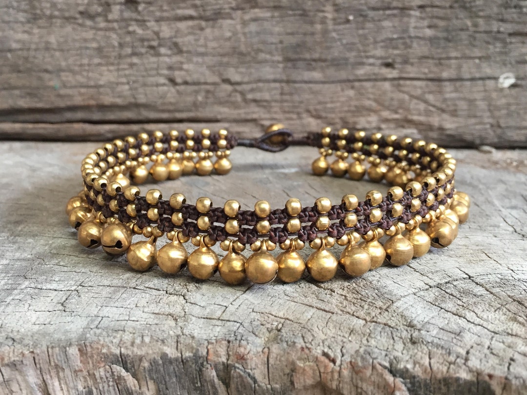 Brass Bell Dangle Choker Necklace, Wedding Women Necklace, Hippie ...