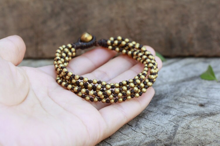 Multistrand Hand Knotted Brass Beaded Hippie Bracelet or | Etsy