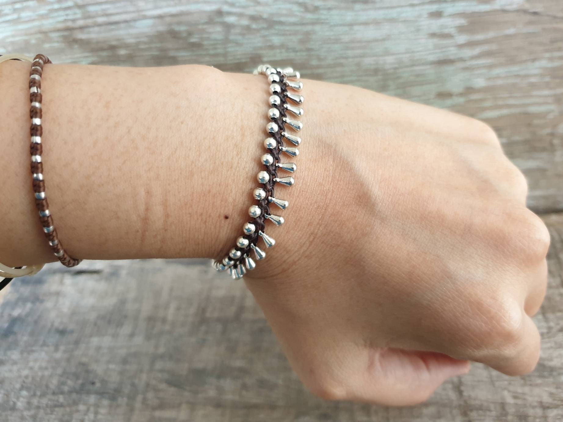 Water Drop Silver Beaded Bracelet Teardrop Bracelet Women | Etsy