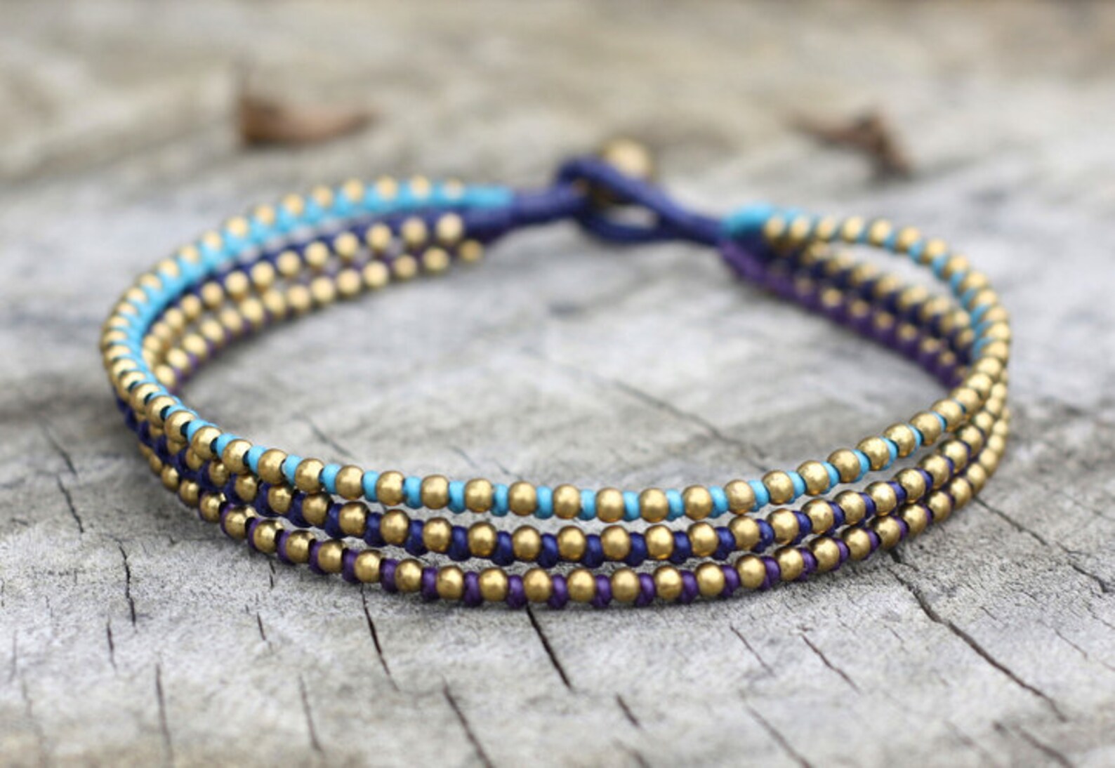 Triple Blue Brass Beaded Unisex Anklet Hippie Brass Ankle - Etsy