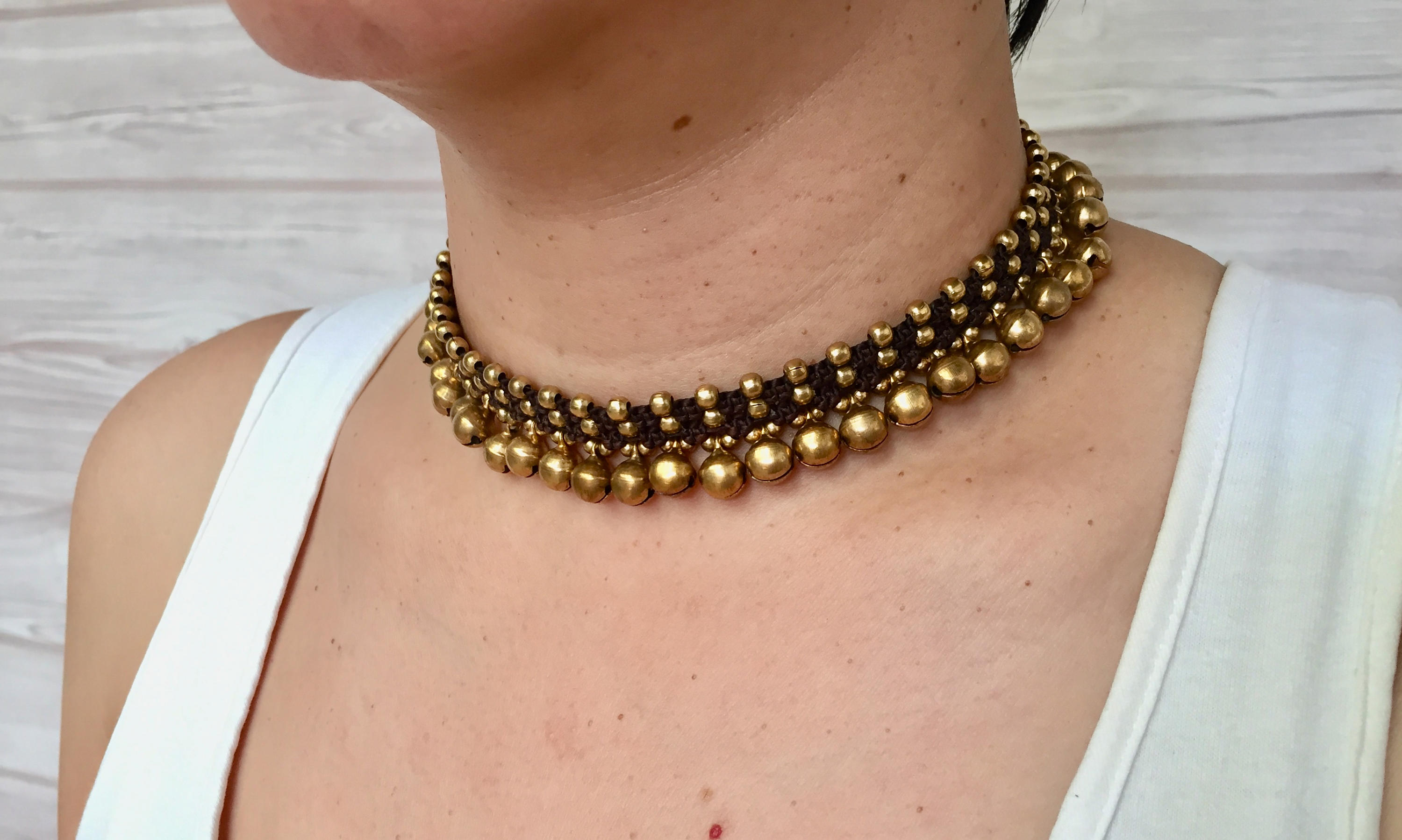 Brass Bell Dangle Choker Necklace, Wedding Women Necklace, Hippie ...