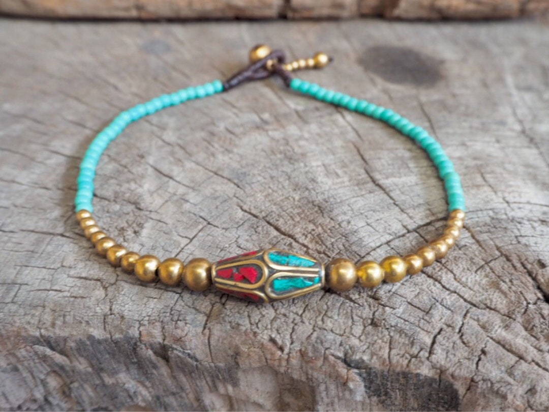 Nepal Tibetan Turqouise Brass Chain Anklet, Simple Women Chain Ankle ...